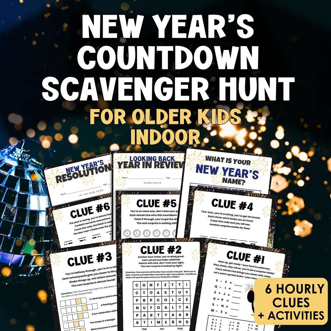 New Year's Eve Countdown Scavenger Hunt for Older Kids, Indoor Teen New ...
