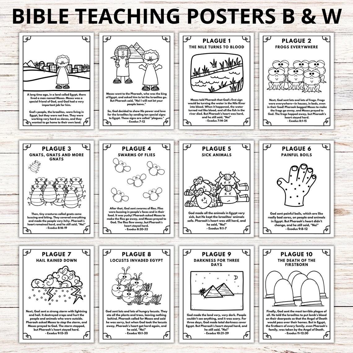 Ten Plagues of Egypt Bible Story Teaching Posters, Sunday School Lesson ...