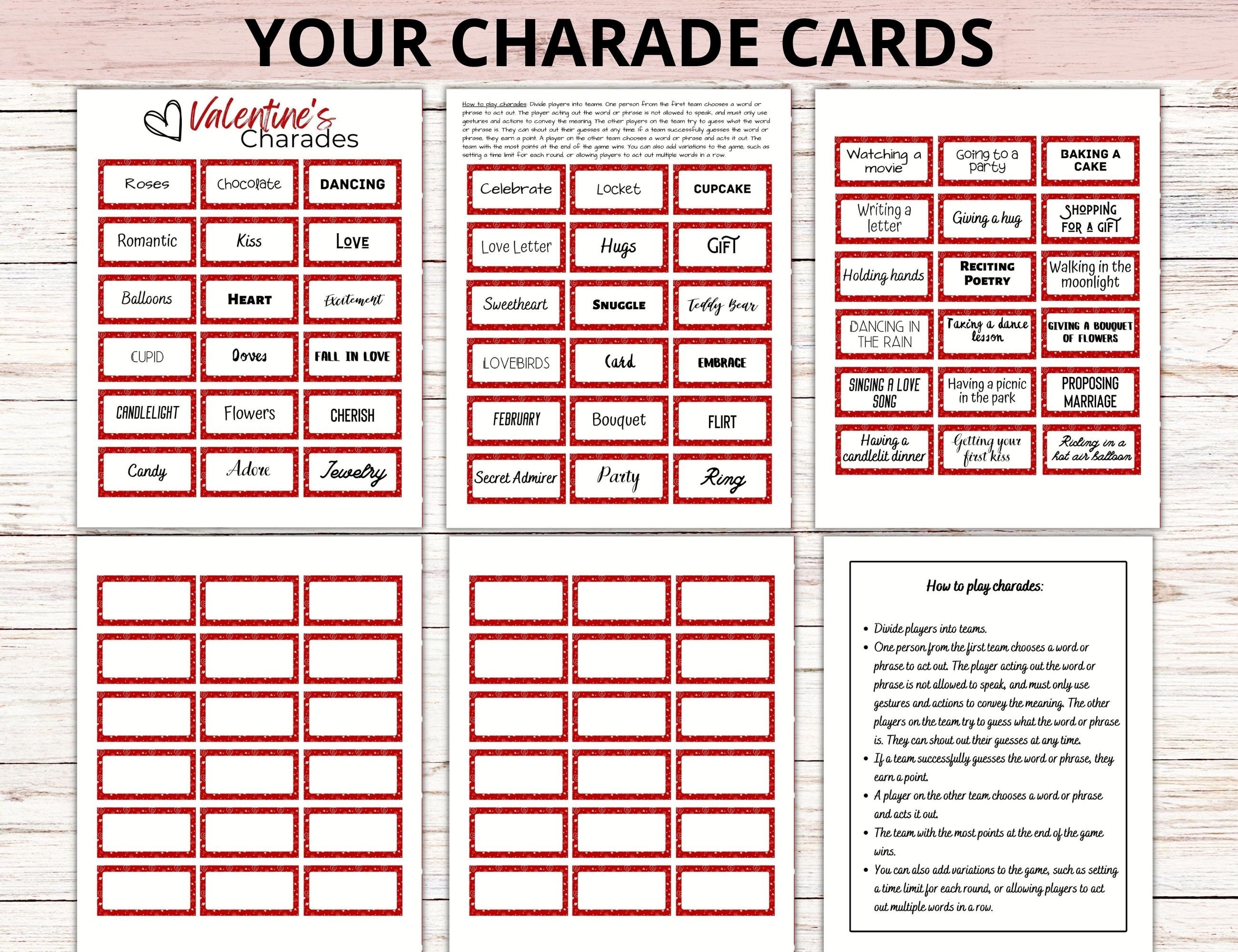 Valentine's Charades Game, Valentine's Day Party Game for Family Game ...