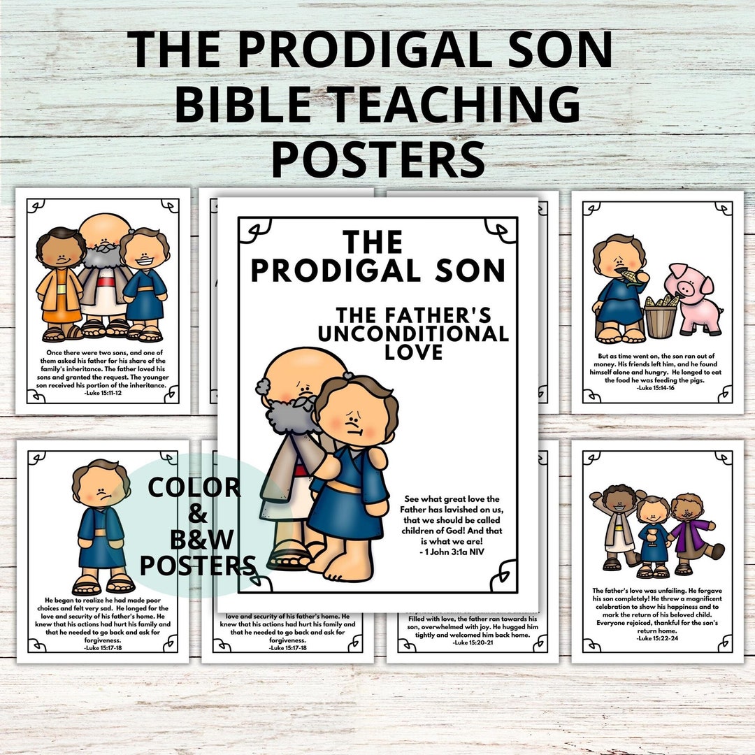 The Prodigal Son Bible Lesson Teaching Posters and Coloring, Sunday ...