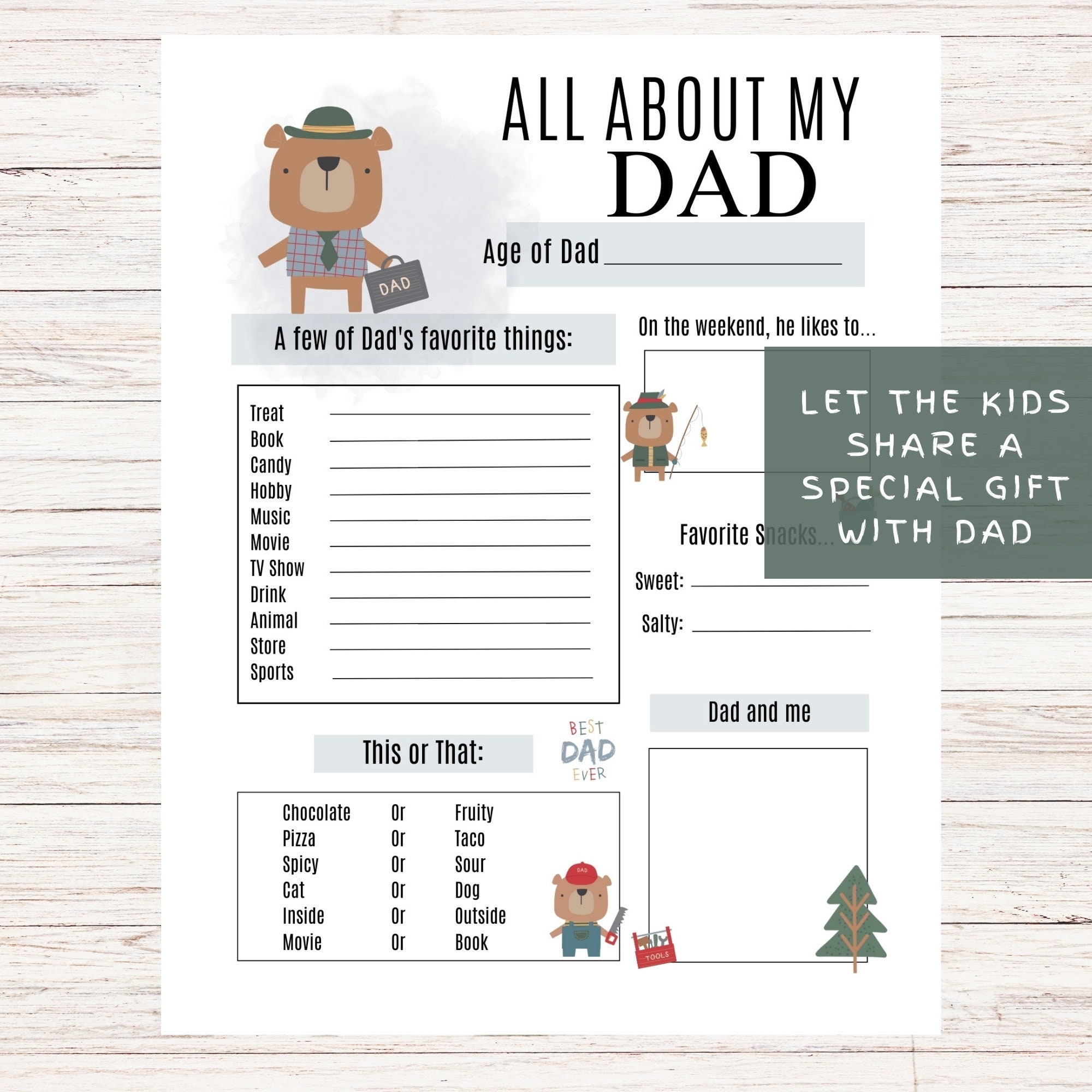 All About My Dad Fathers Day Questionnaire Gift for Dad, DIY Printable ...