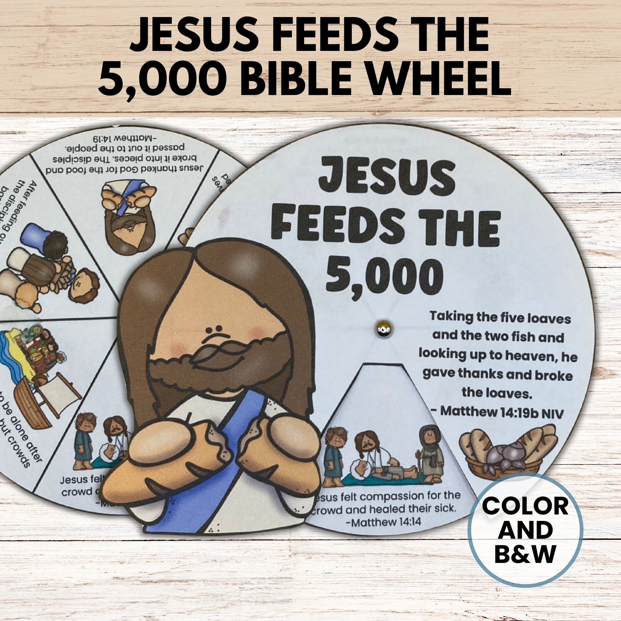 Jesus Feeds the 5000 Bible Wheel Craft, Matthew 14:13-21 Bible Coloring ...