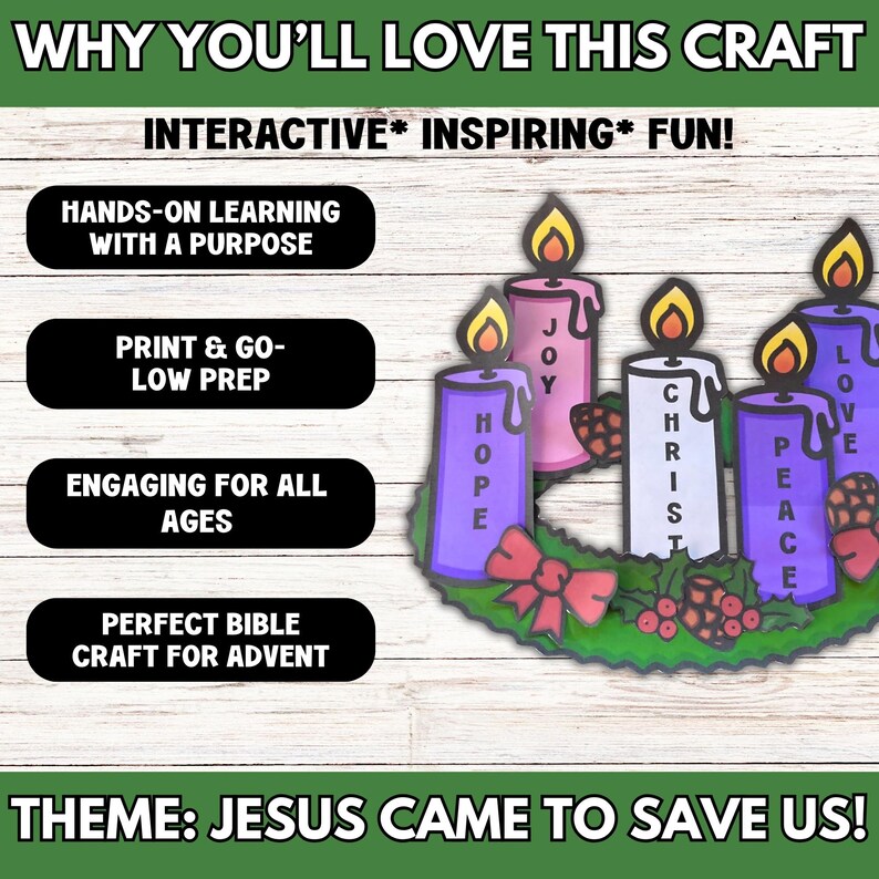 Advent Wreath Craft Printable for Kids, Christian Christmas Bible ...