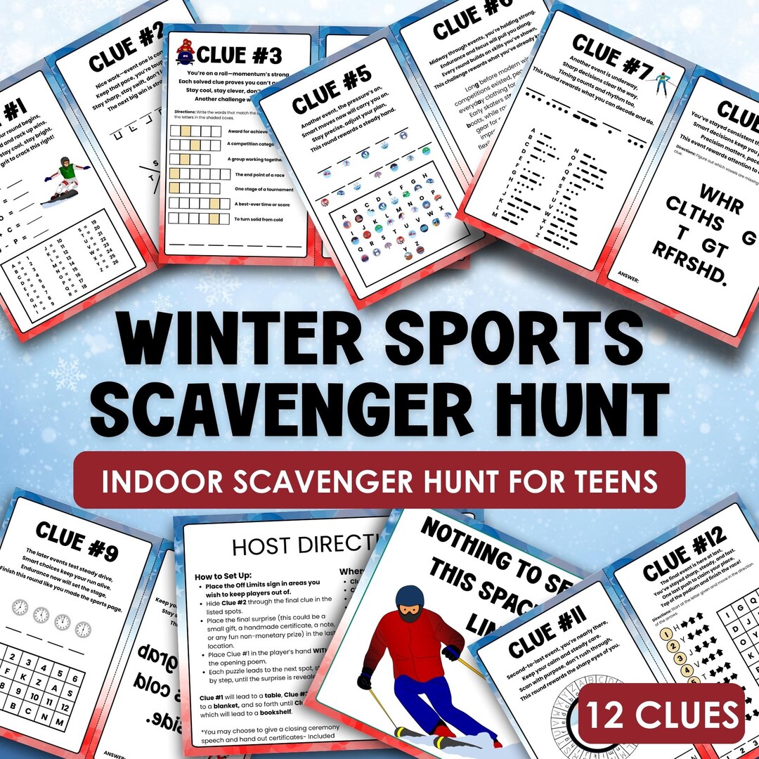 Winter Sports Games Teen Scavenger Hunt Printable, Indoor Winter Games ...