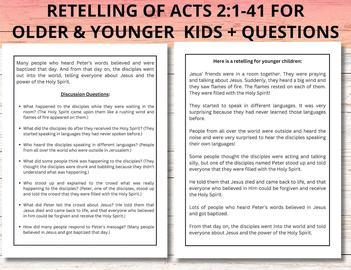 Pentecost Bible Lesson Acts 2:1-41 Bible Story Craft, Sunday School ...