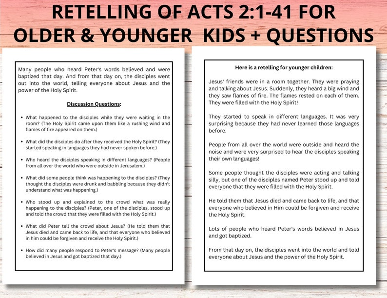 Pentecost Bible Lesson Acts 2:1-41 Bible Story Craft, Sunday School ...