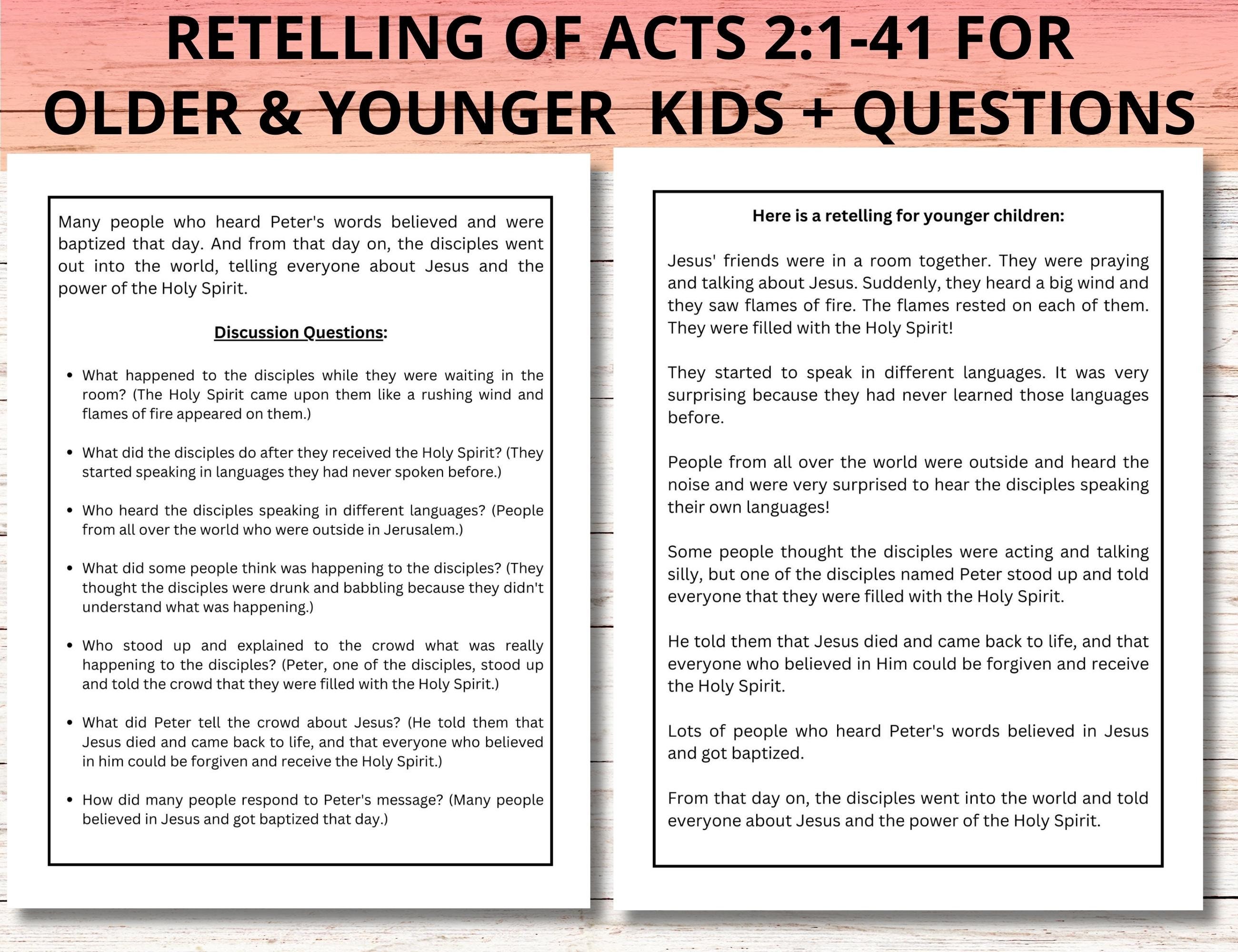 Pentecost Bible Lesson Acts 2:1-41 Bible Story Craft, Sunday School ...