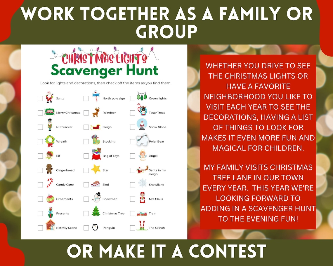 Christmas Lights Scavenger Hunt Activity for Kids Printable - Etsy
