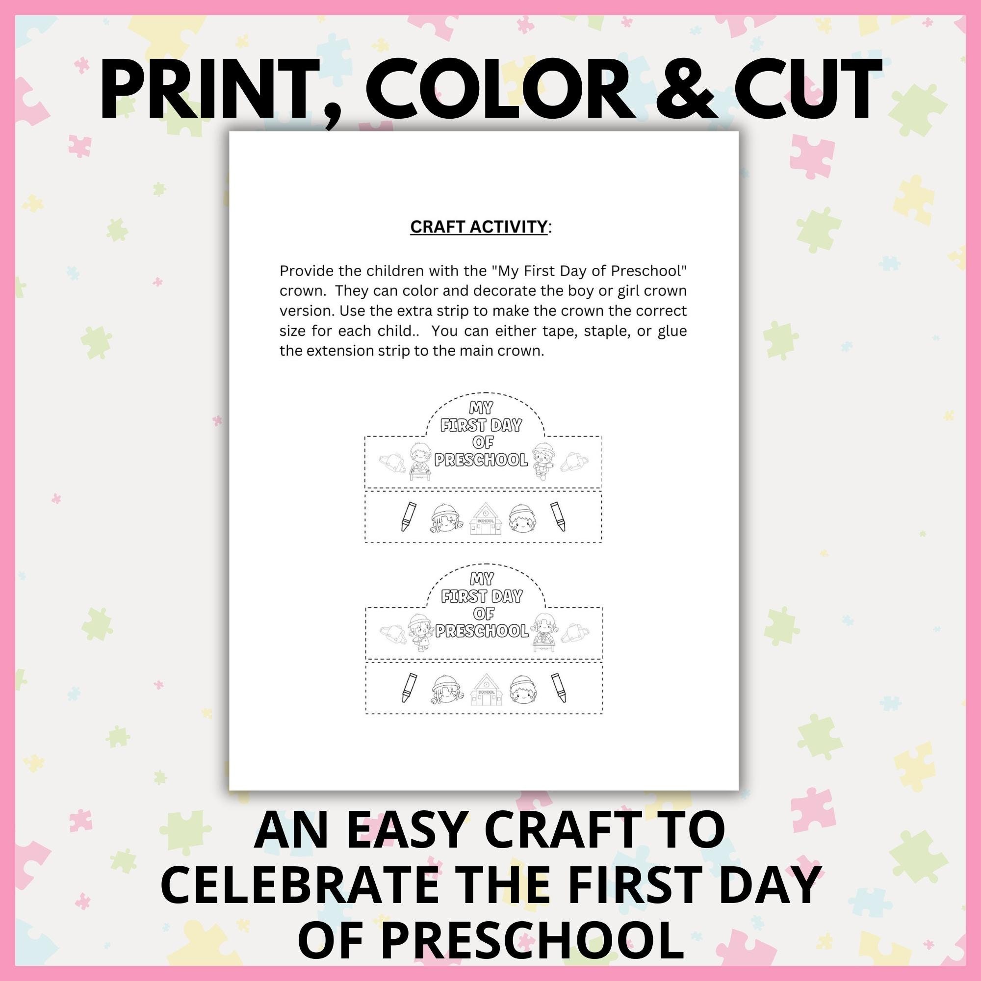 First Day of Preschool Crown Craft Activity Printable, English and ...