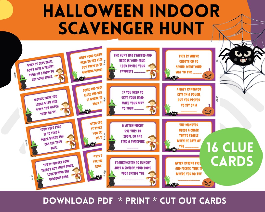 Halloween Indoor Scavenger Hunt for Kids, Printable 8.5 X 11 PDF, Easy ...