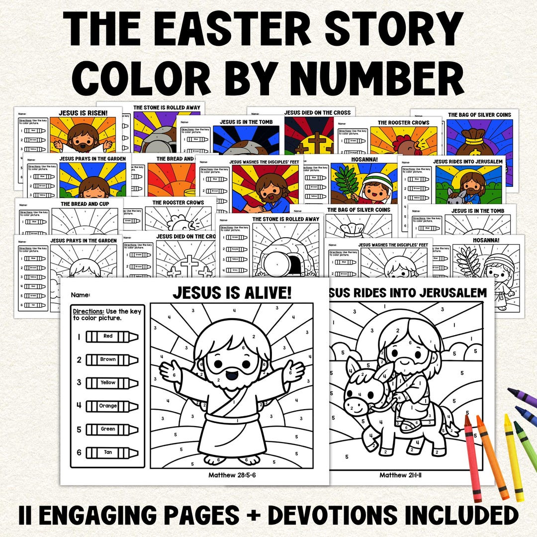 The Easter Story Color by Number Bible Activity, Holy Week Christian ...