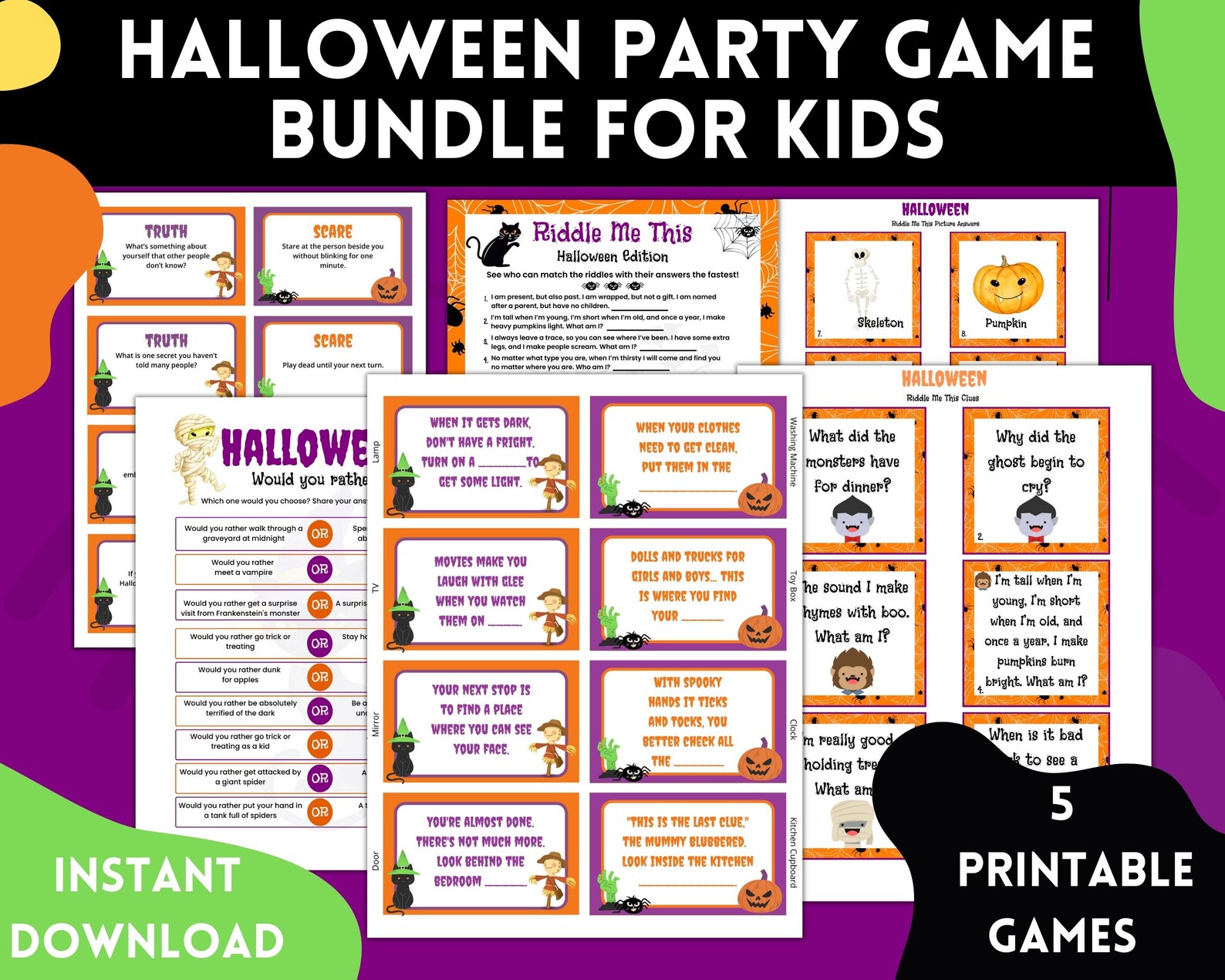 Halloween Printable Party Games for Family or Class Party, Would You ...