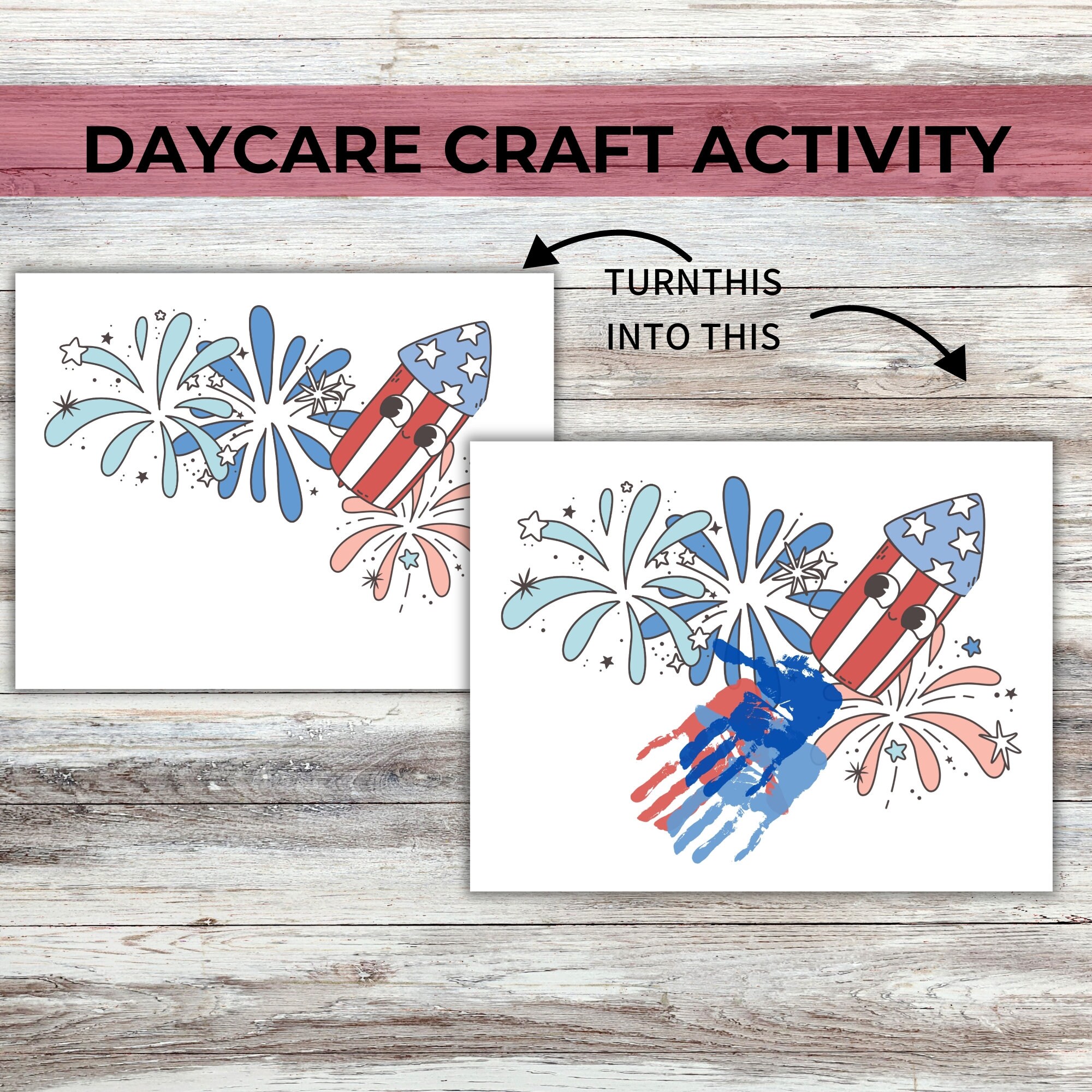 4th of July Firework Nursery Handprint Craft, DIY Toddler Daycare ...