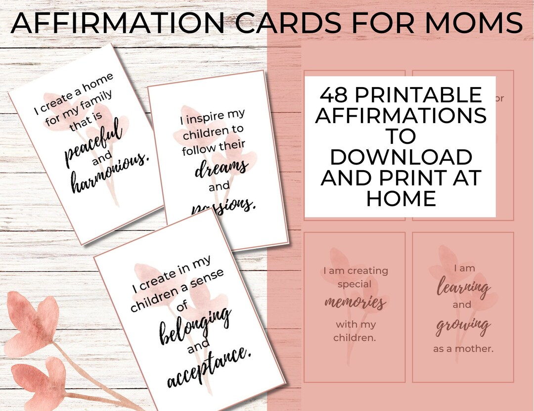 Positive Affirmation Cards for Moms, Printable Motherhood Encouragement ...