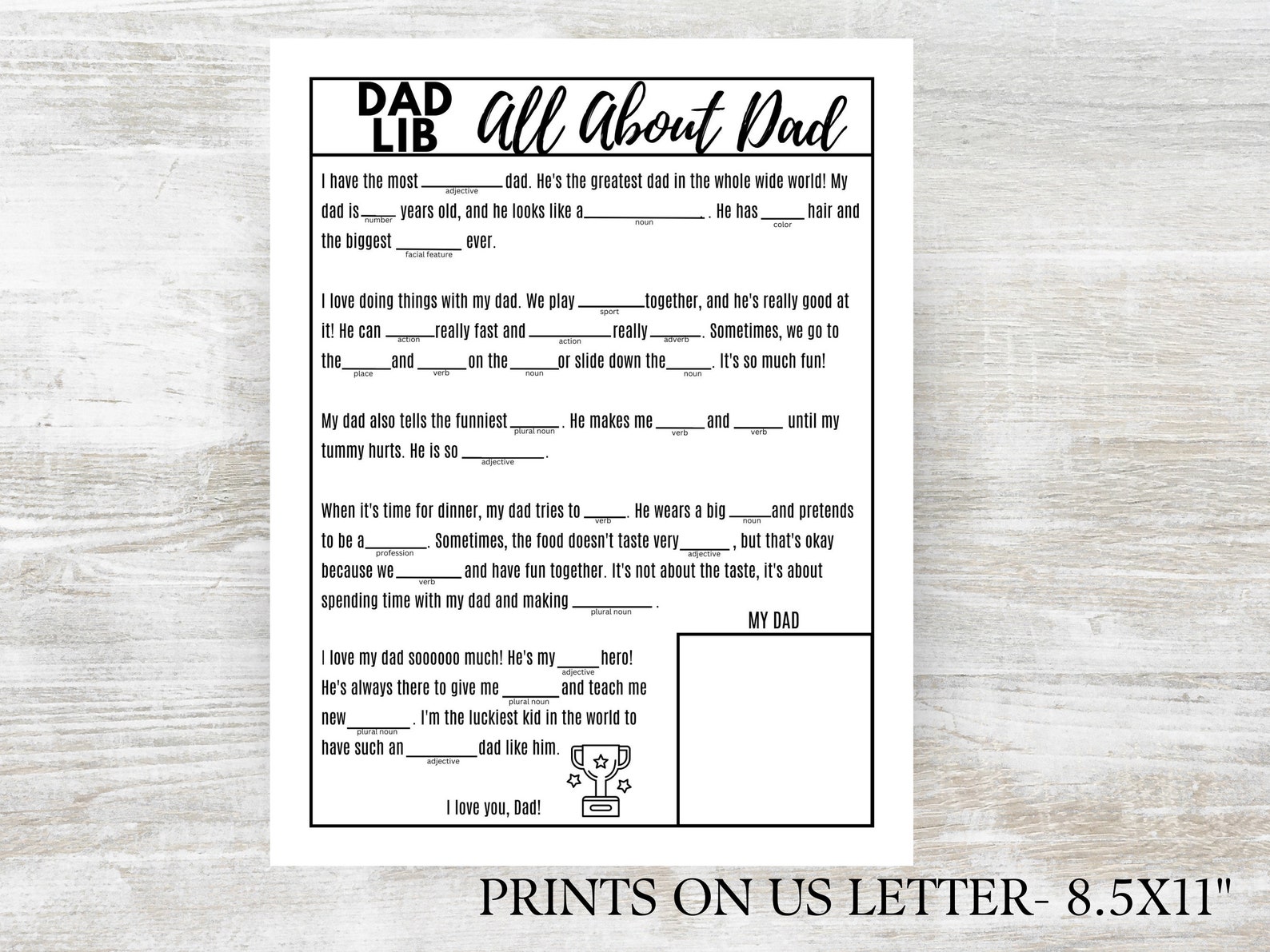 Fathers Day Fill in the Blank Funny Dad Card, Fathers Day Story From ...