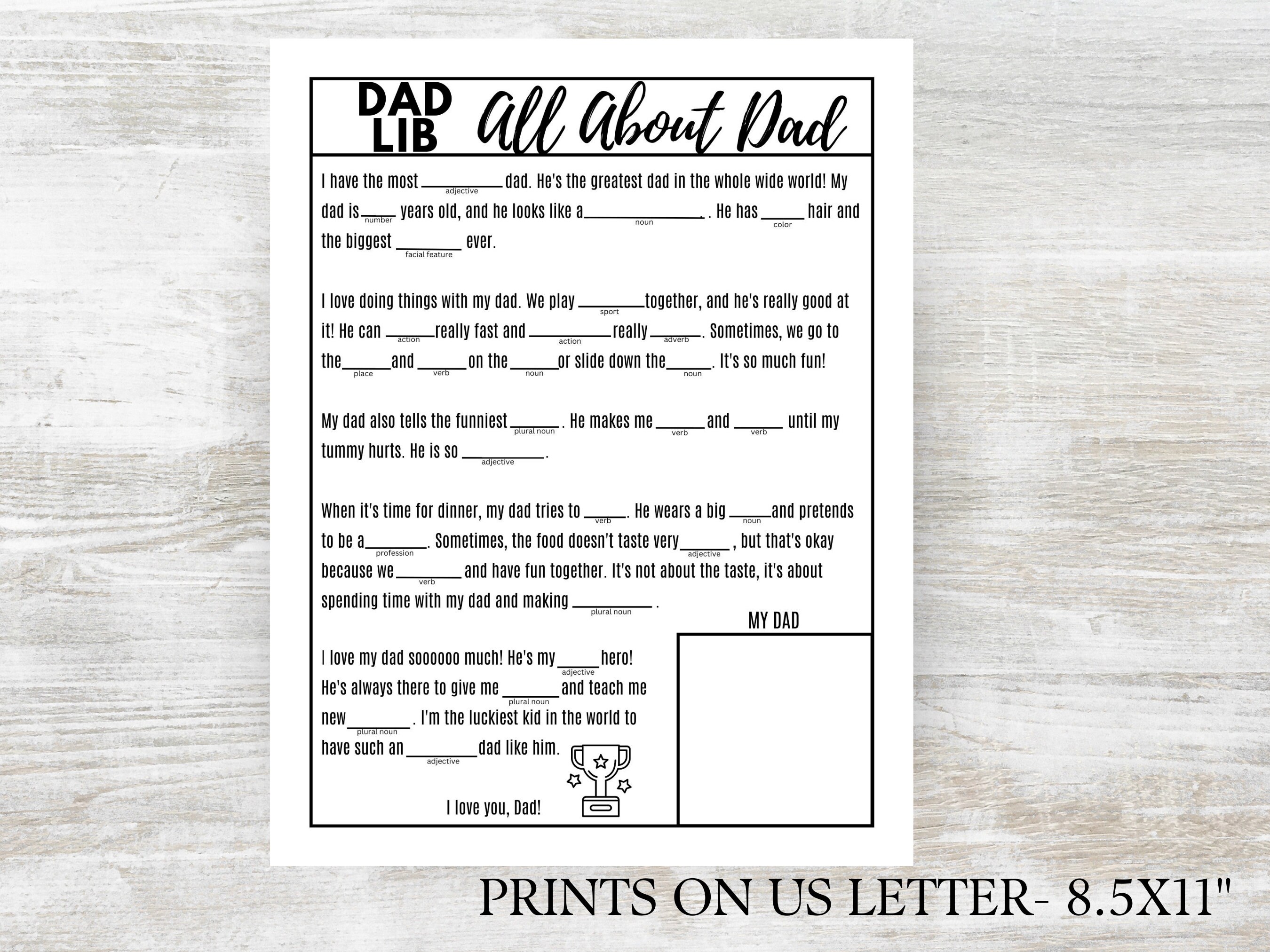 Fathers Day Fill in the Blank Funny Dad Card, Fathers Day Story From ...