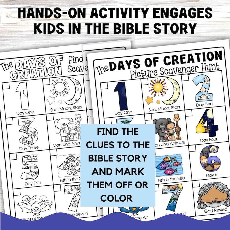 Days of Creation Bible Story Lesson Scavenger Hunt Activity Prek ...