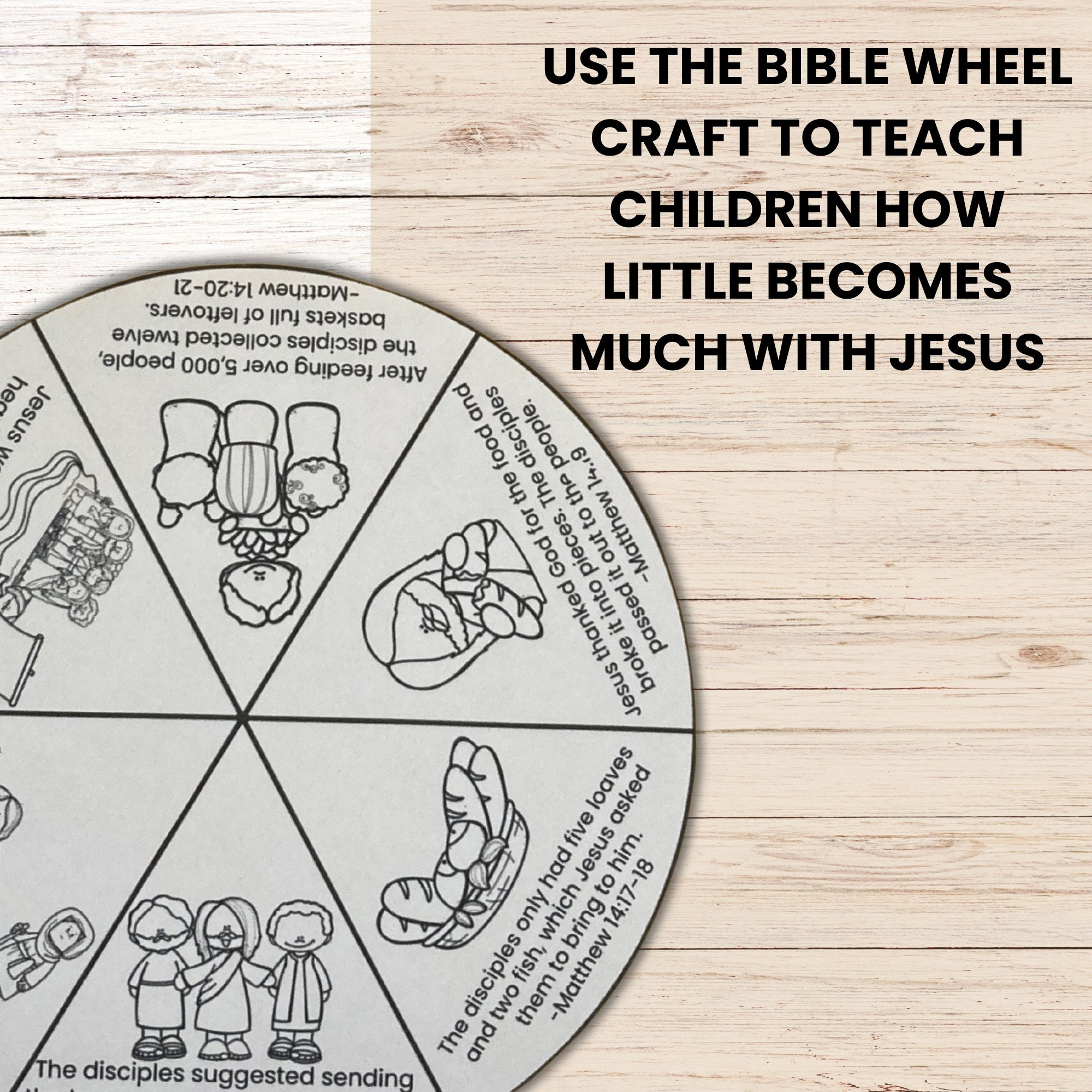 Jesus Feeds the 5000 Bible Wheel Craft, Matthew 14:13-21 Bible Coloring ...