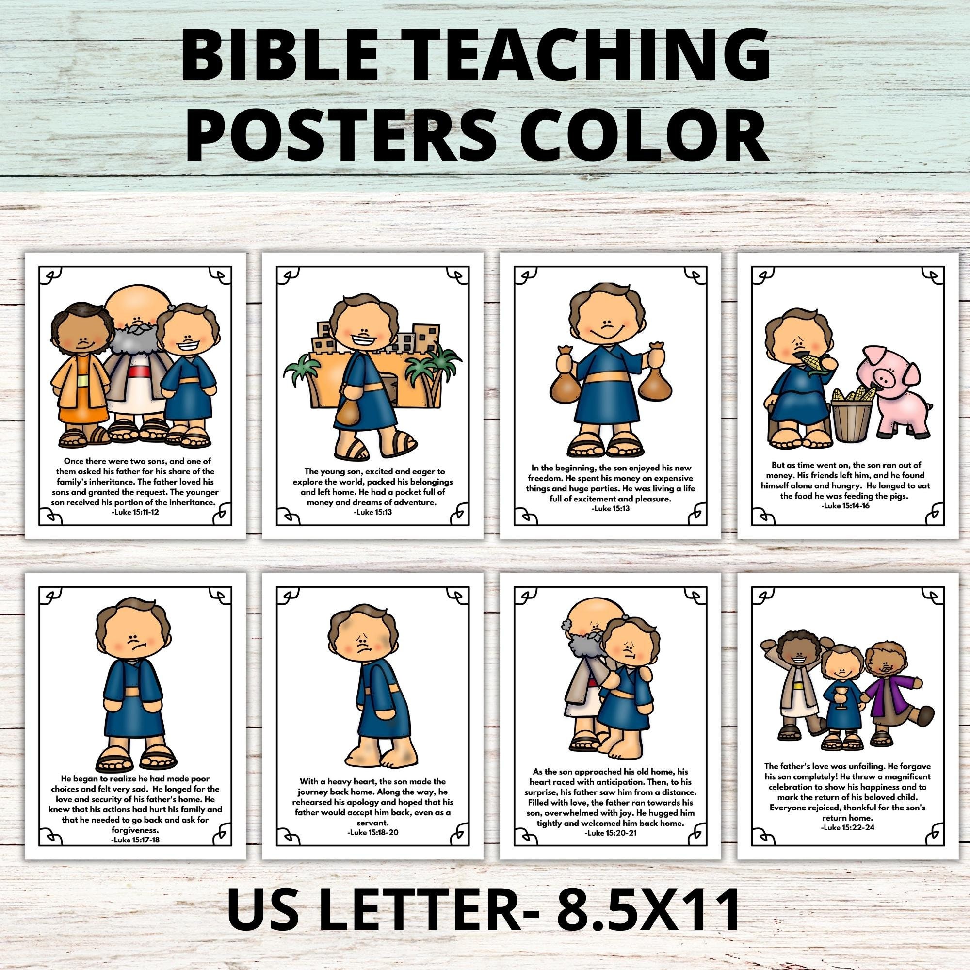 The Prodigal Son Bible Lesson Teaching Posters and Coloring, Sunday ...