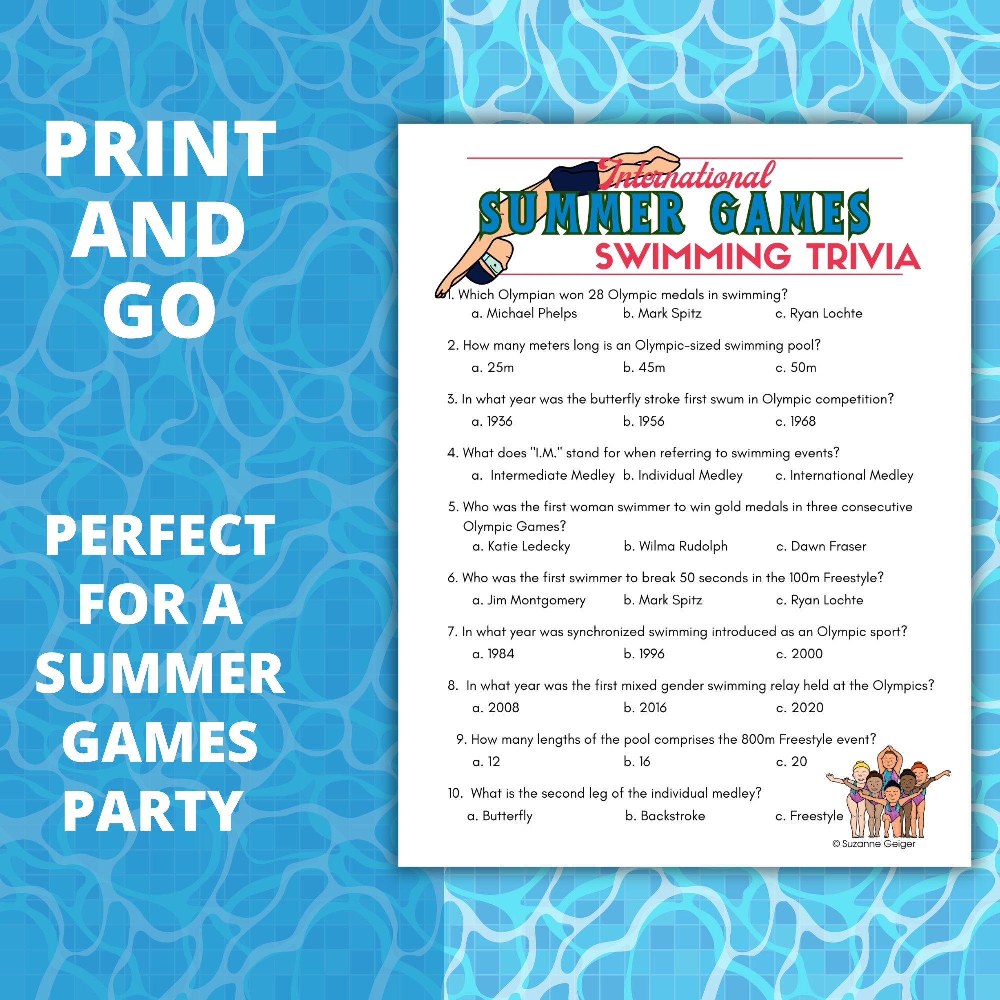 Swimming Trivia Game, Swimming Summer Games 2024, Swim Club Printable ...