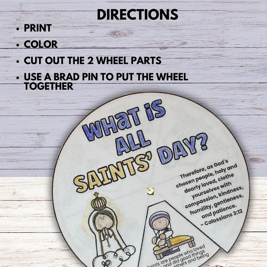 All Saints Day Coloring Wheel Craft Printable for Kids, Sunday School ...