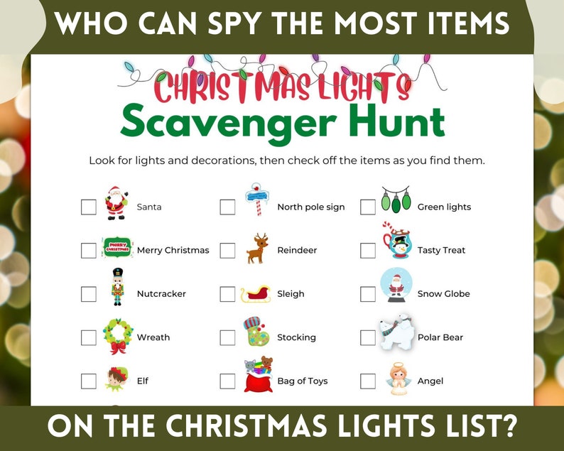 Christmas Lights Scavenger Hunt Activity for Kids, Printable Holiday ...