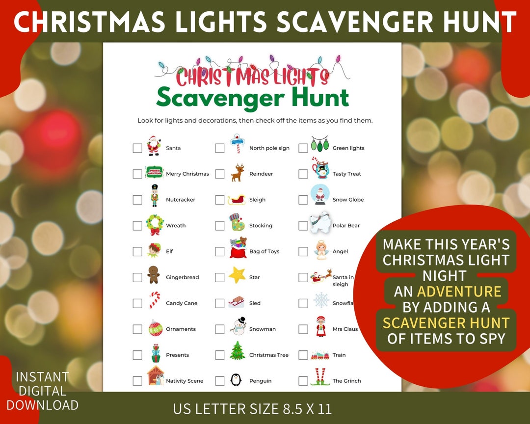 Christmas Lights Scavenger Hunt Activity for Kids Printable - Etsy