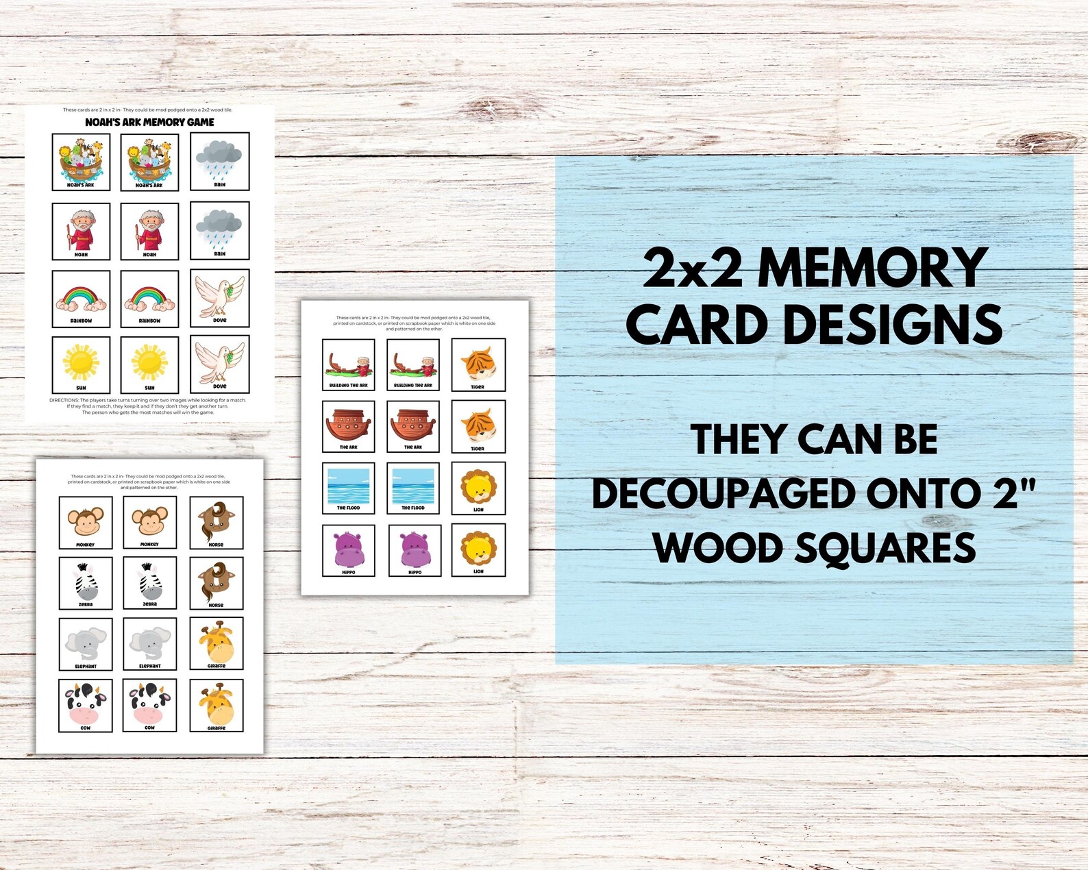 Noah's Ark Bible Memory Match Cards for Kids, Memory Game for Toddlers ...