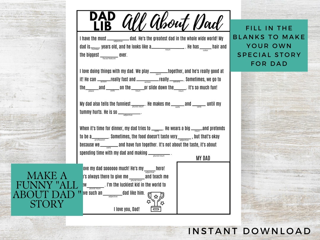 Fathers Day Fill in the Blank Funny Dad Card, Fathers Day Story From ...