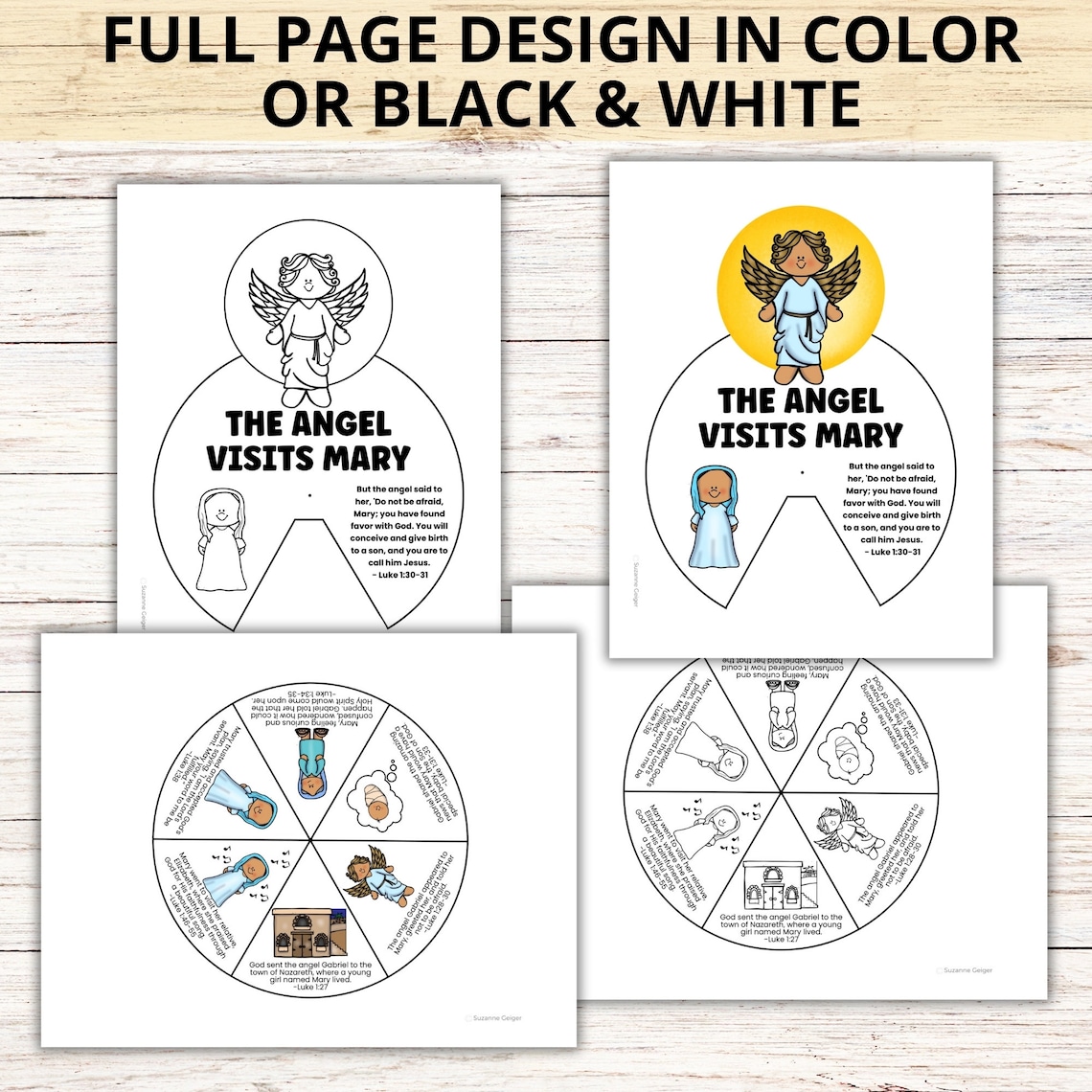 Gabriel Visits Mary Coloring Wheel Craft Printable for Kids, Christmas ...