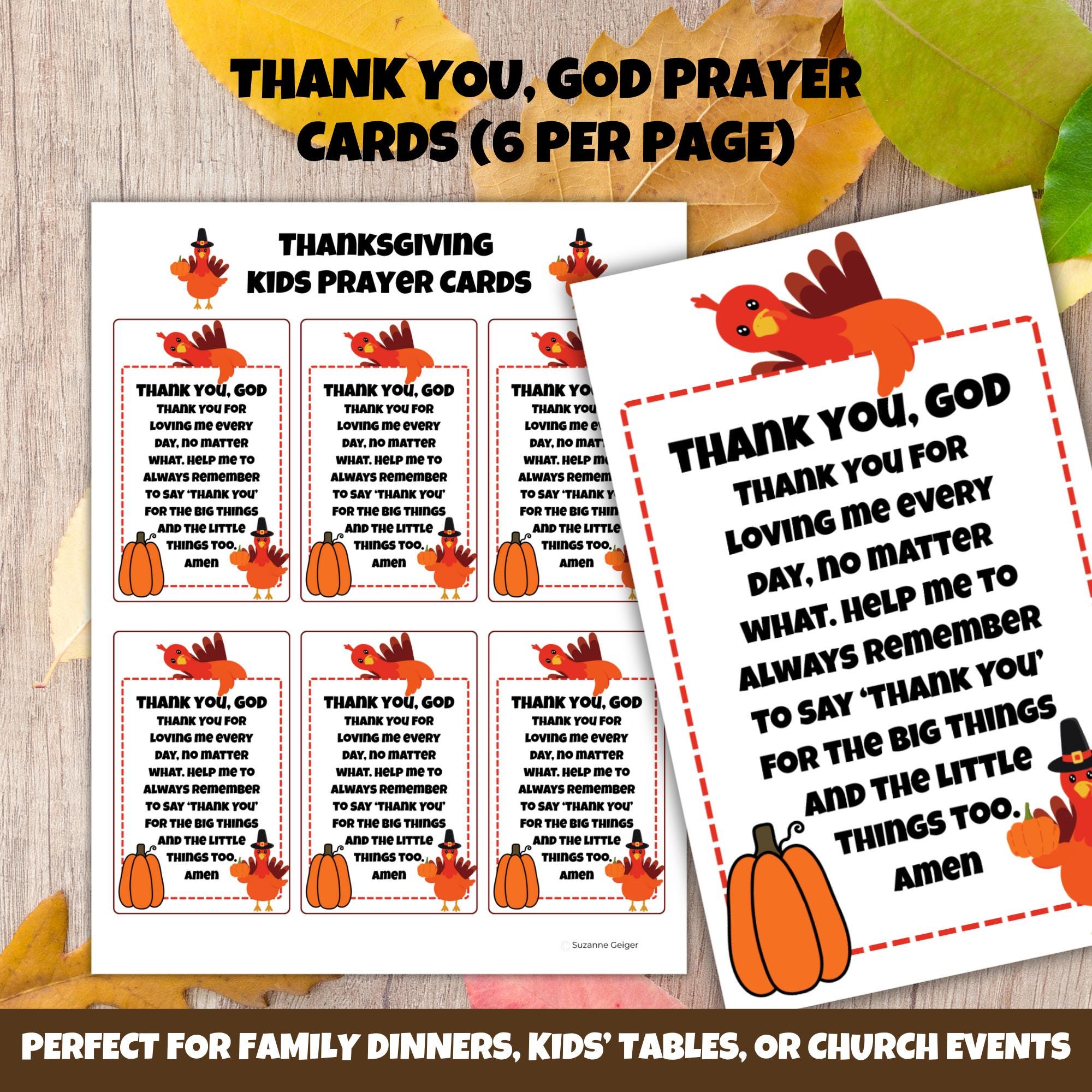 Thanksgiving Prayer Cards for Kids, Christian Thank You God Printable ...