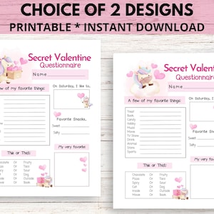Secret Valentine Questionnaire, Valentine's Day Secret Valentine ...