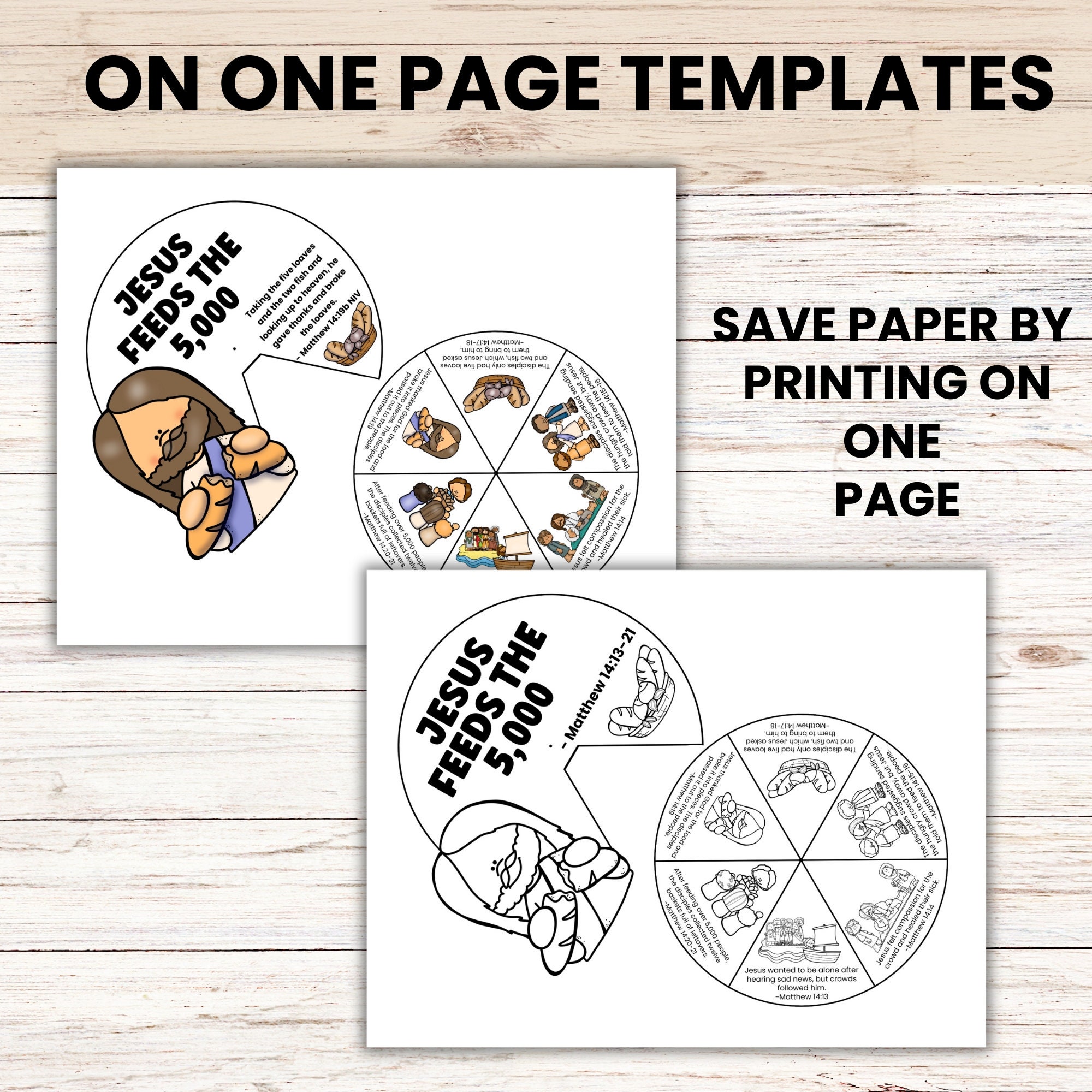 Jesus Feeds the 5000 Bible Wheel Craft, Matthew 14:13-21 Bible Coloring ...