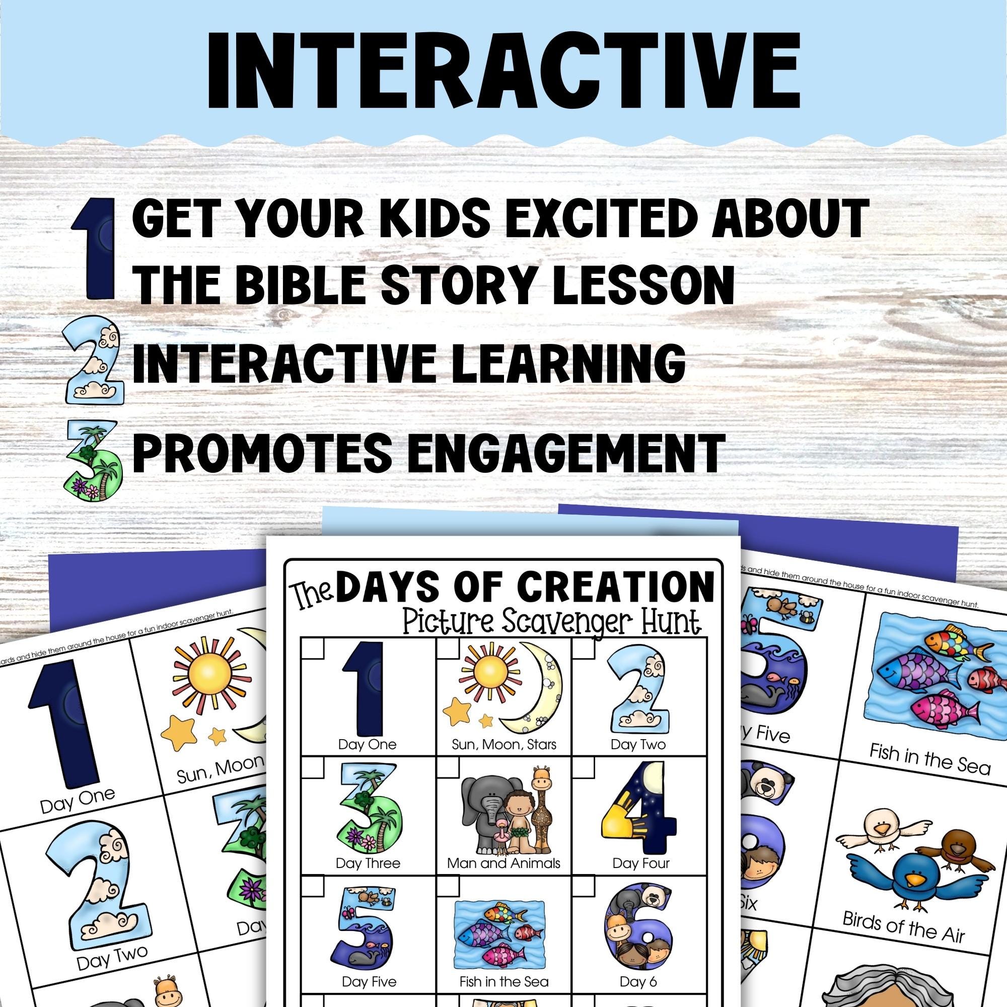 Days of Creation Bible Story Lesson Scavenger Hunt Activity Prek ...