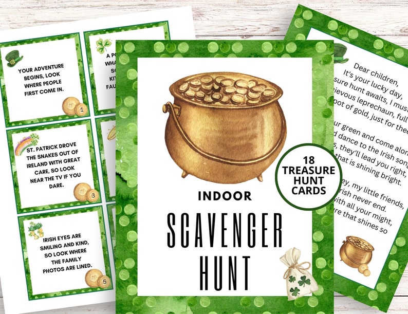 St. Patrick's Day Indoor Scavenger Hunt, St. Patricks Day Treasure Hunt ...