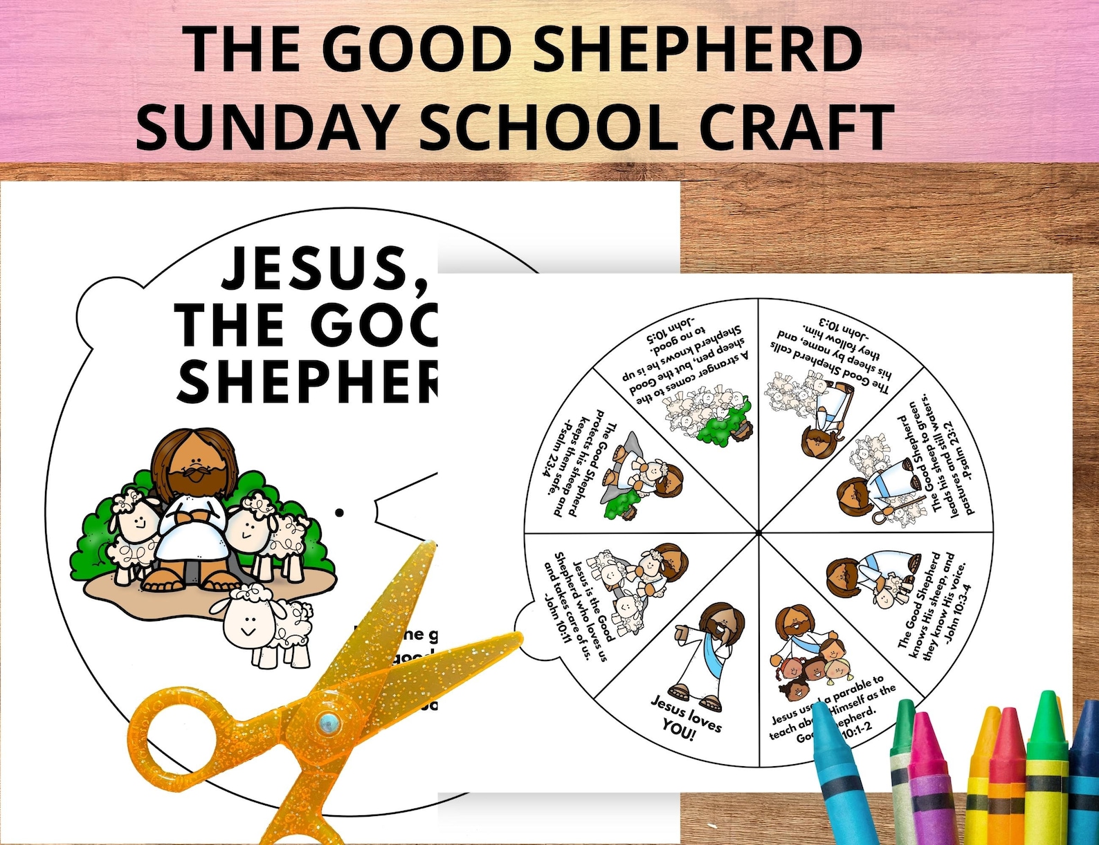 The Good Shepherd Bible Wheel Craft, John 10:1-16 Bible Lesson, Sunday School Printable, Good ...