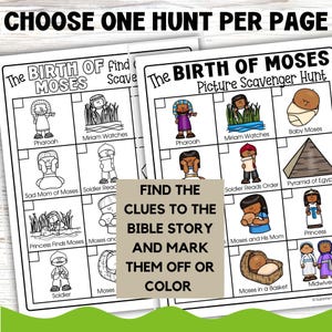 Birth of Moses Bible Lesson Scavenger Hunt Activity Prek, Sunday School ...