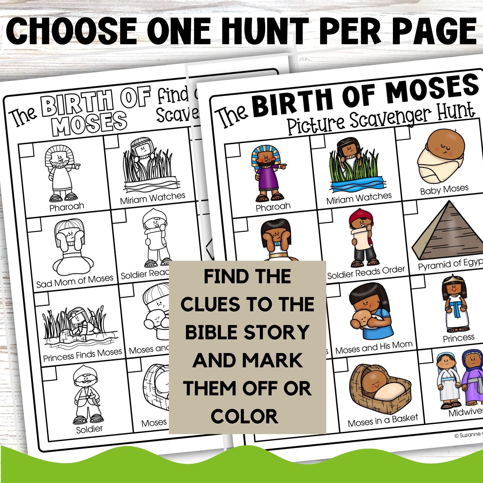 Birth of Moses Bible Lesson Scavenger Hunt Activity Prek, Sunday School ...