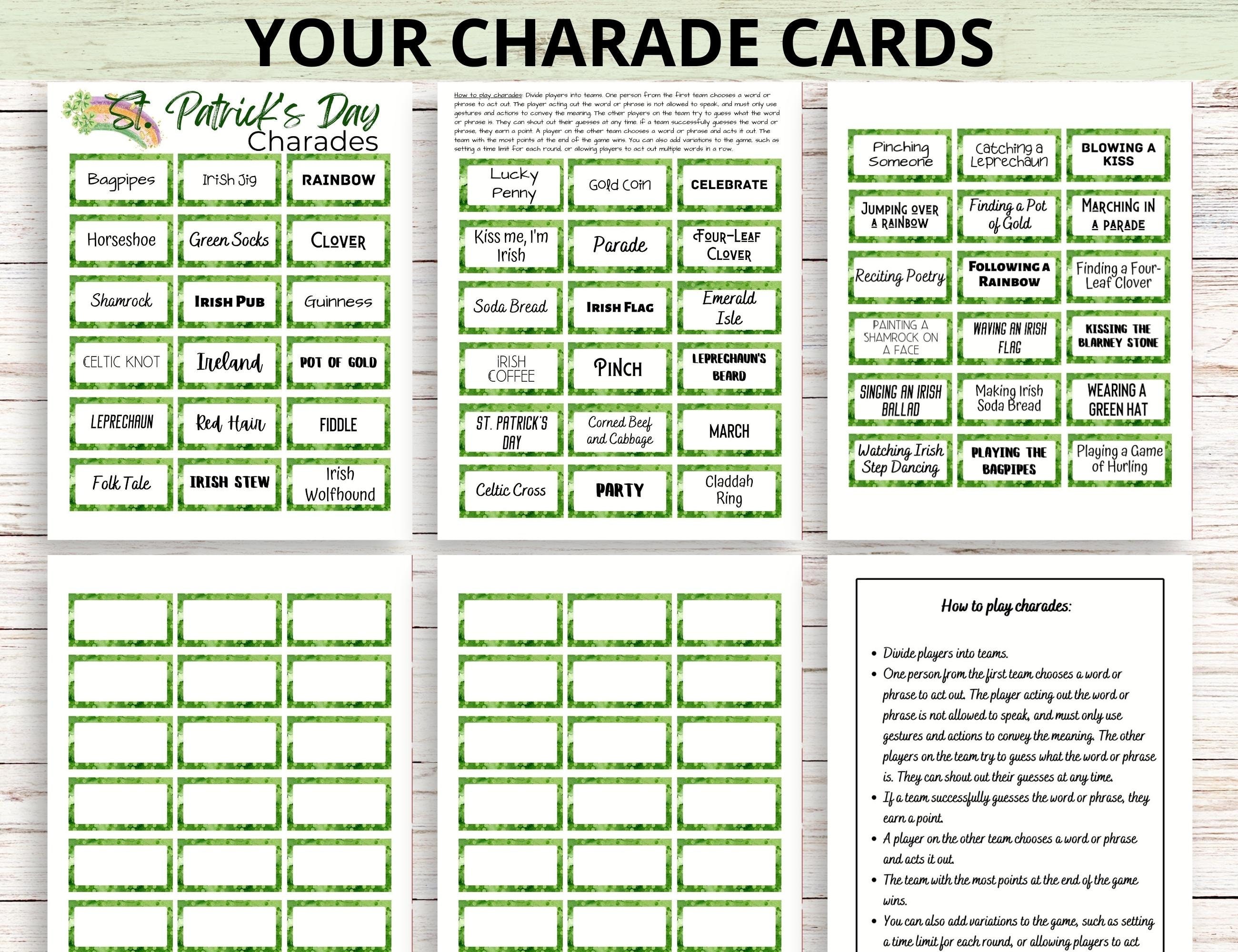 St. Patrick's Day Charades Game, St. Pattys Day Party Game for Kids and ...