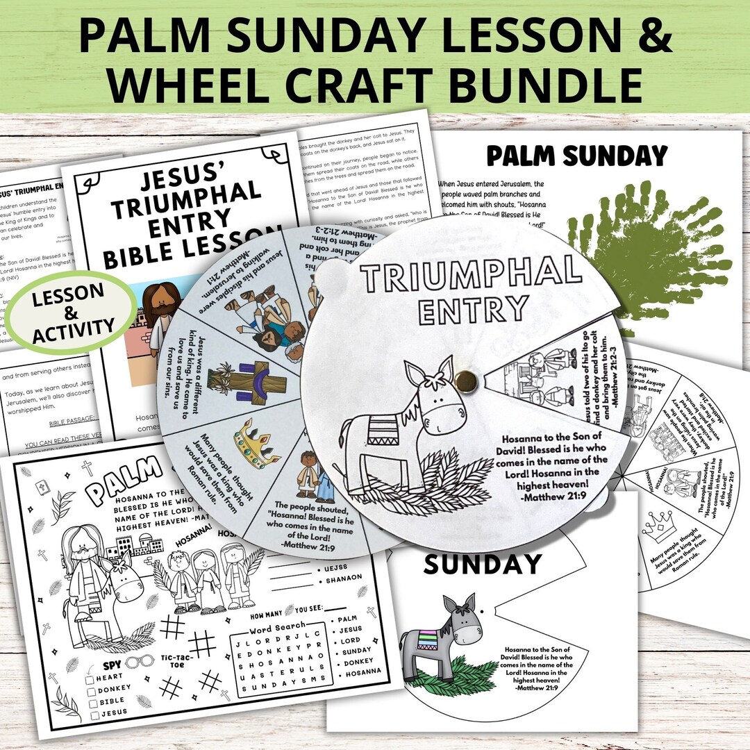 Palm Sunday Bible Lesson and Story Wheel Craft Bundle, Triumphal Entry ...