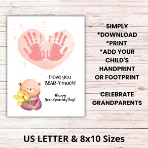 Grandparents Day Handprint Craft Printable Gift, DIY Art Keepsake Card ...