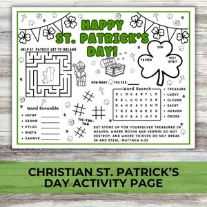 St. Patricks Day Bible Activity Coloring Placemat, Christian St ...