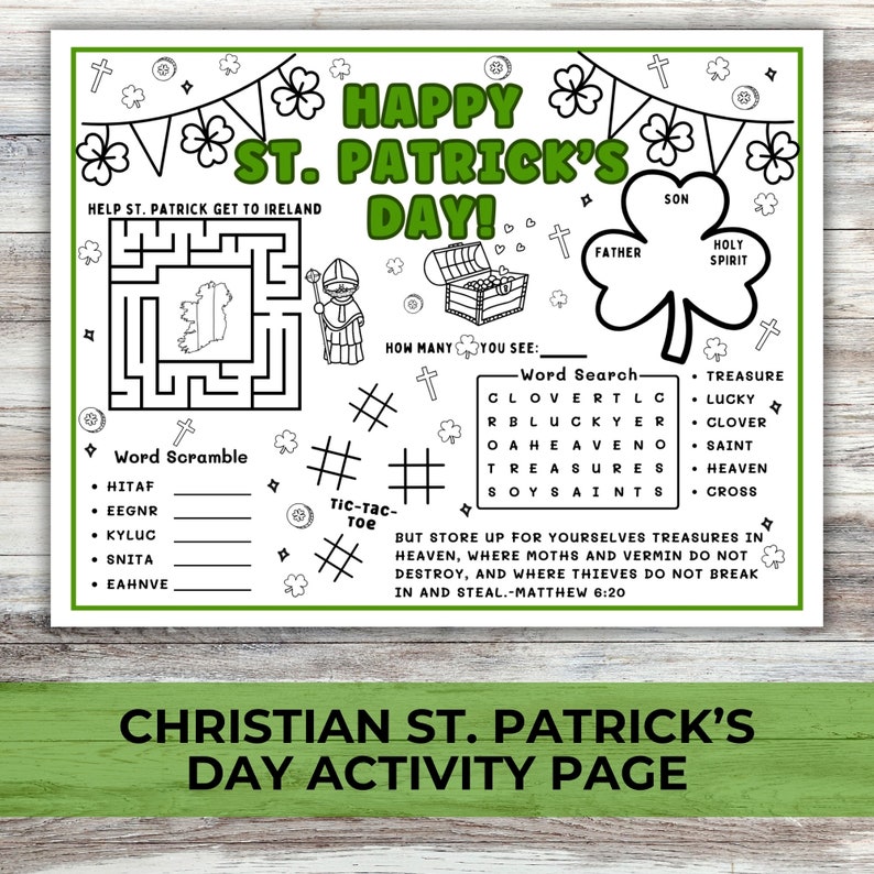 St. Patricks Day Bible Activity Coloring Placemat, Christian St ...
