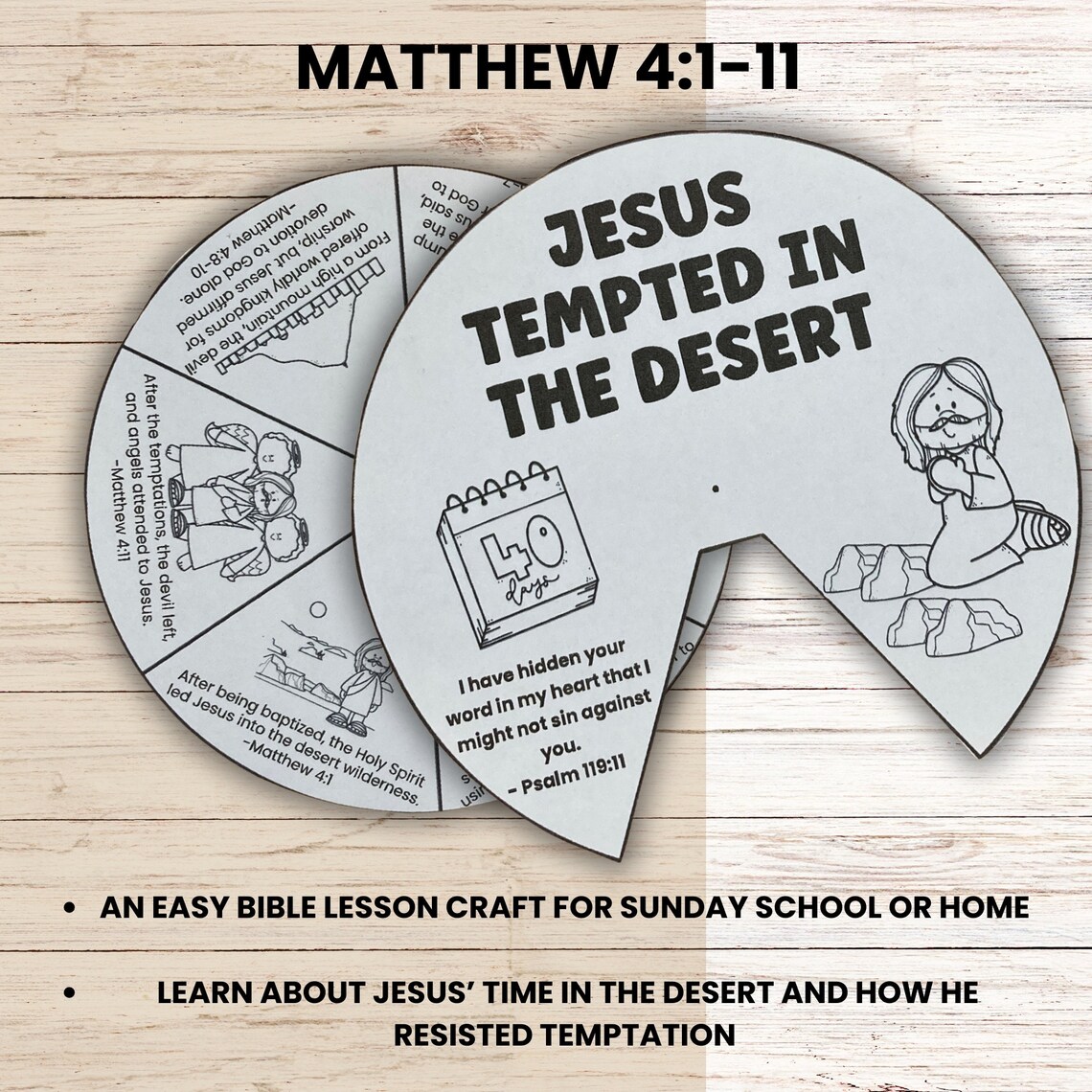Jesus Tempted in the Desert Bible Craft, Matthew 4:1-11 Bible Coloring ...