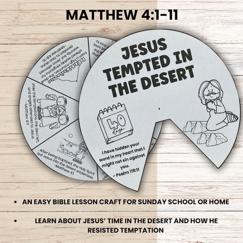 Jesus Tempted in the Desert Bible Craft, Matthew 4:1-11 Bible Coloring ...