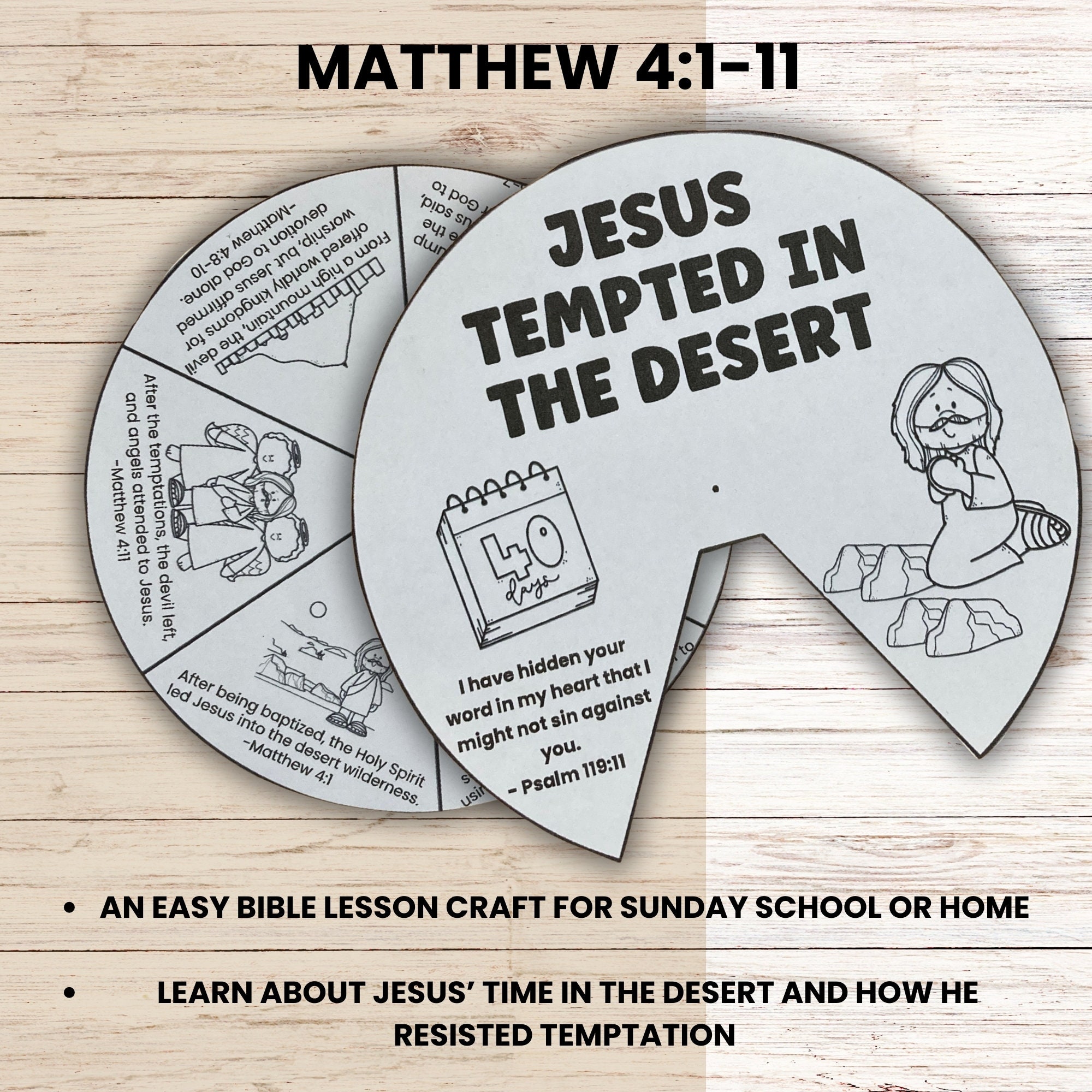 Jesus Tempted in the Desert Bible Craft, Matthew 4:1-11 Bible Coloring ...