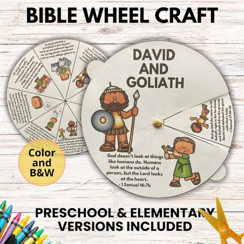 David and Goliath Bible Lesson Teaching Posters and Bible Wheel Craft ...