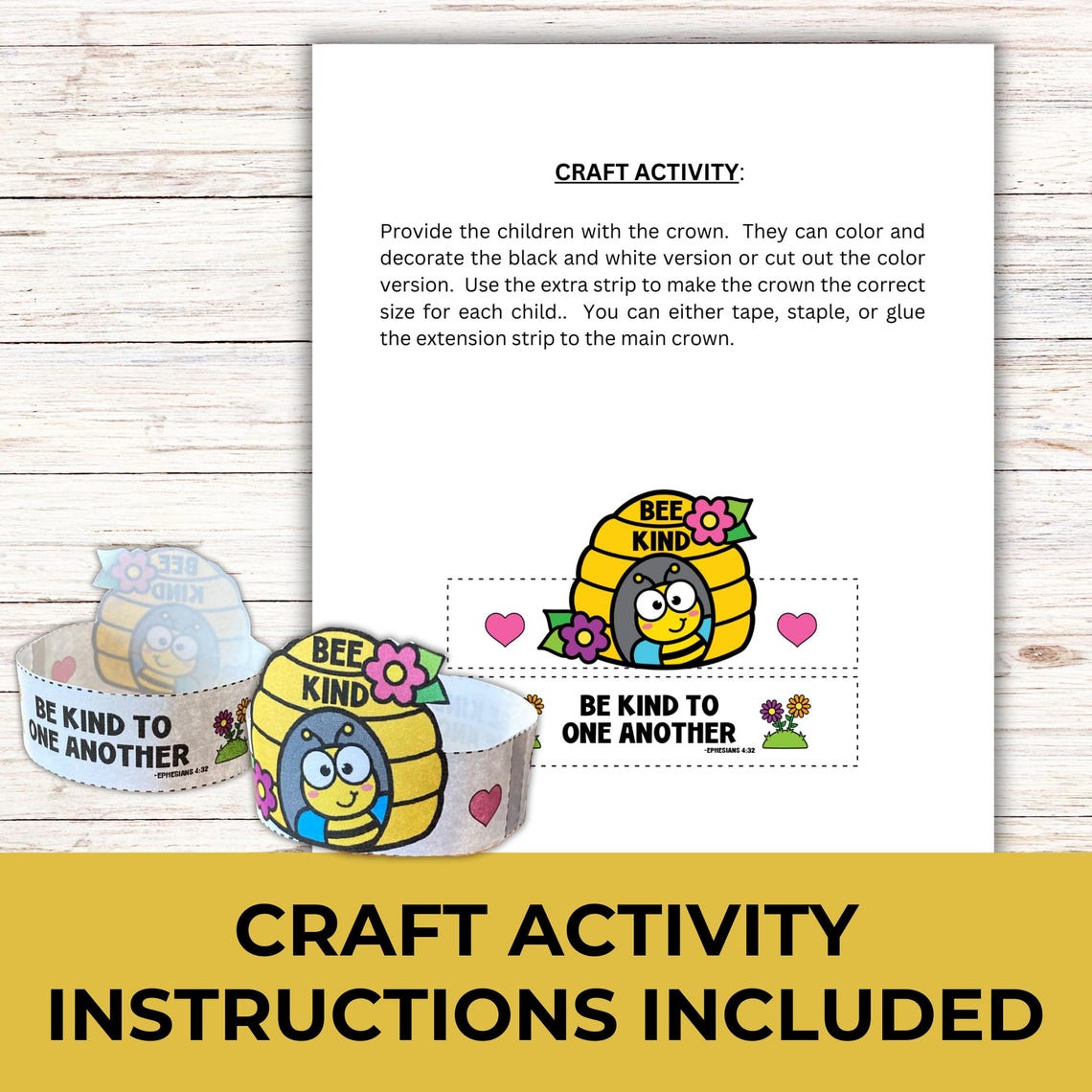 Bee Kind Bible Crown Craft Activity Printable, Ephesians 4:32 Kindness ...