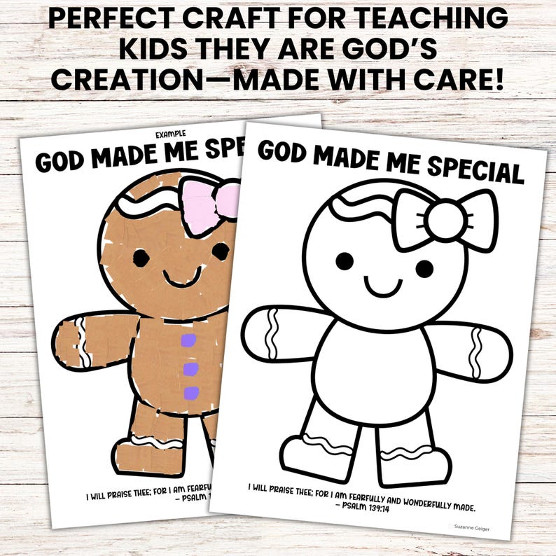 Christmas Gingerbread God Made Me Special Torn Paper Bible Craft, Psalm ...