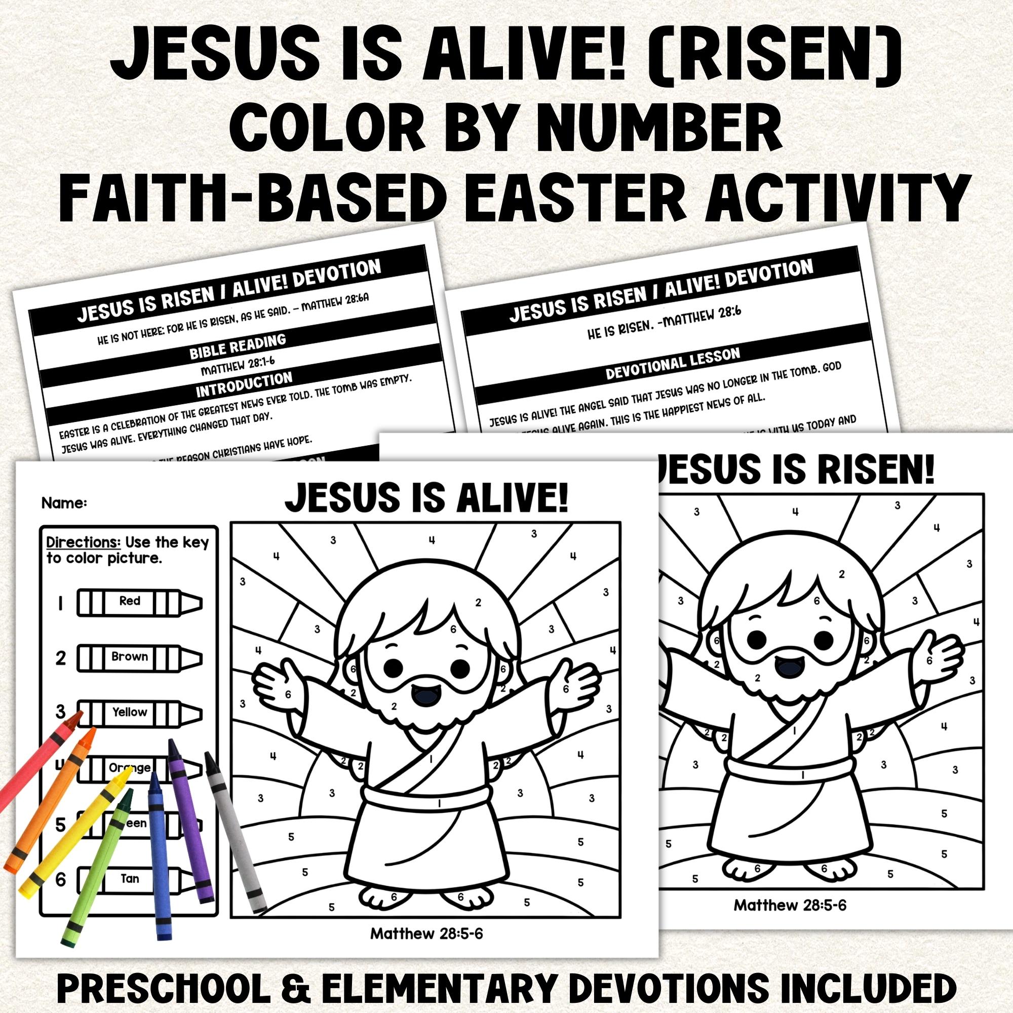 Easter Jesus is Alive Color by Number Bible Activity, Easter ...